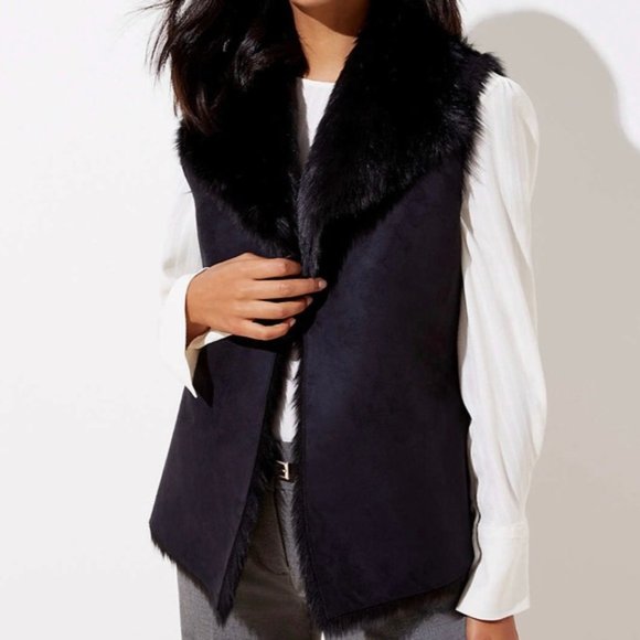 LOFT | Jackets & Coats | Loft Black Reversible Faux Shearling Vest S ...